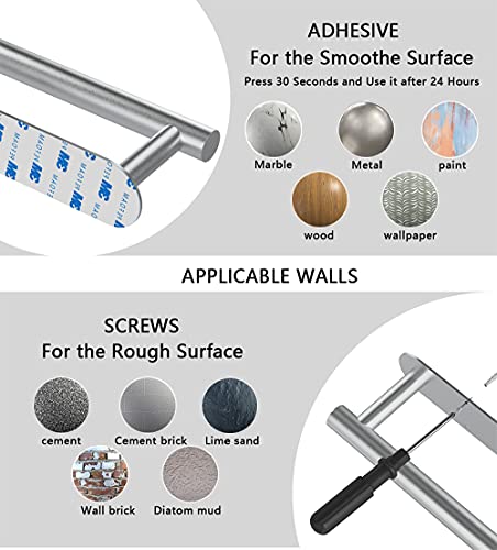Paper Towel Holder Wall Mount-Adhesive or Drilling Stainless Steel Paper Towel Holder Under Cabinet Mount for Kitchen Bathroom (Silver)