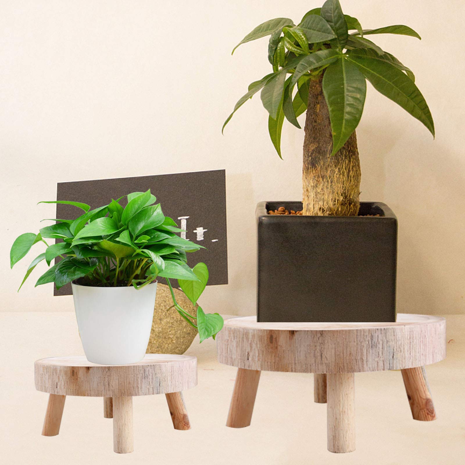 UNIE Mini Wooden Stool Round Garden Flower Display Stand Decorative Short Stool for Indoor Outdoor Office Dining Room