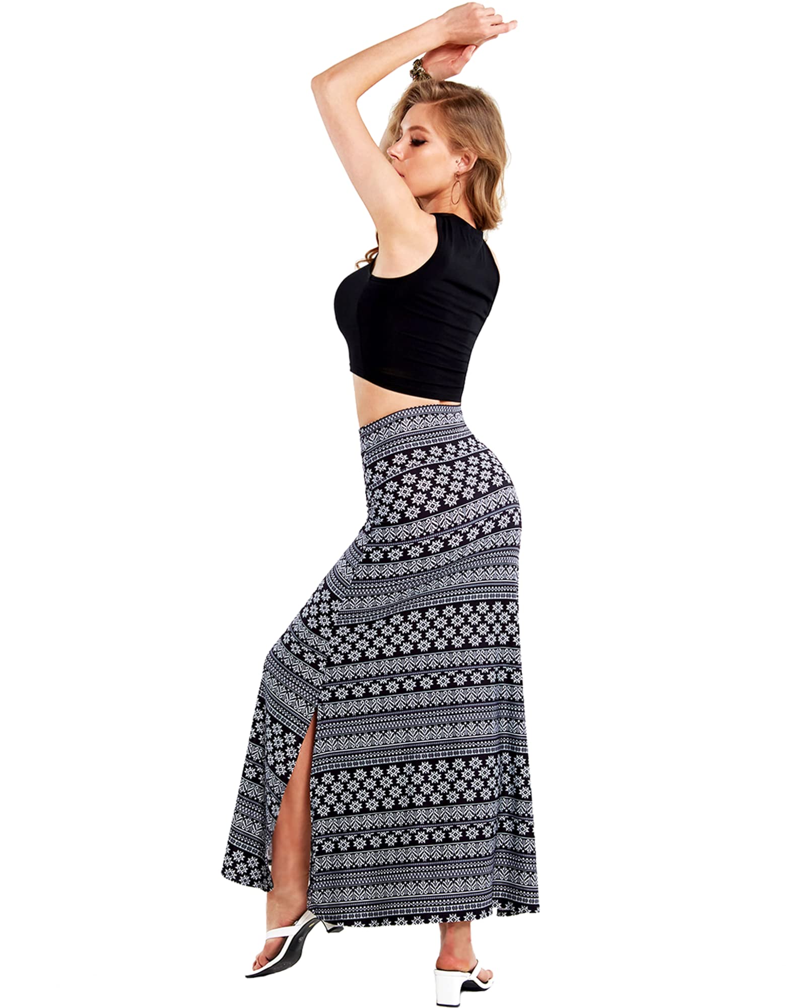 noflik Womens Maxi Skirts (Pixel Ethnic, XL)