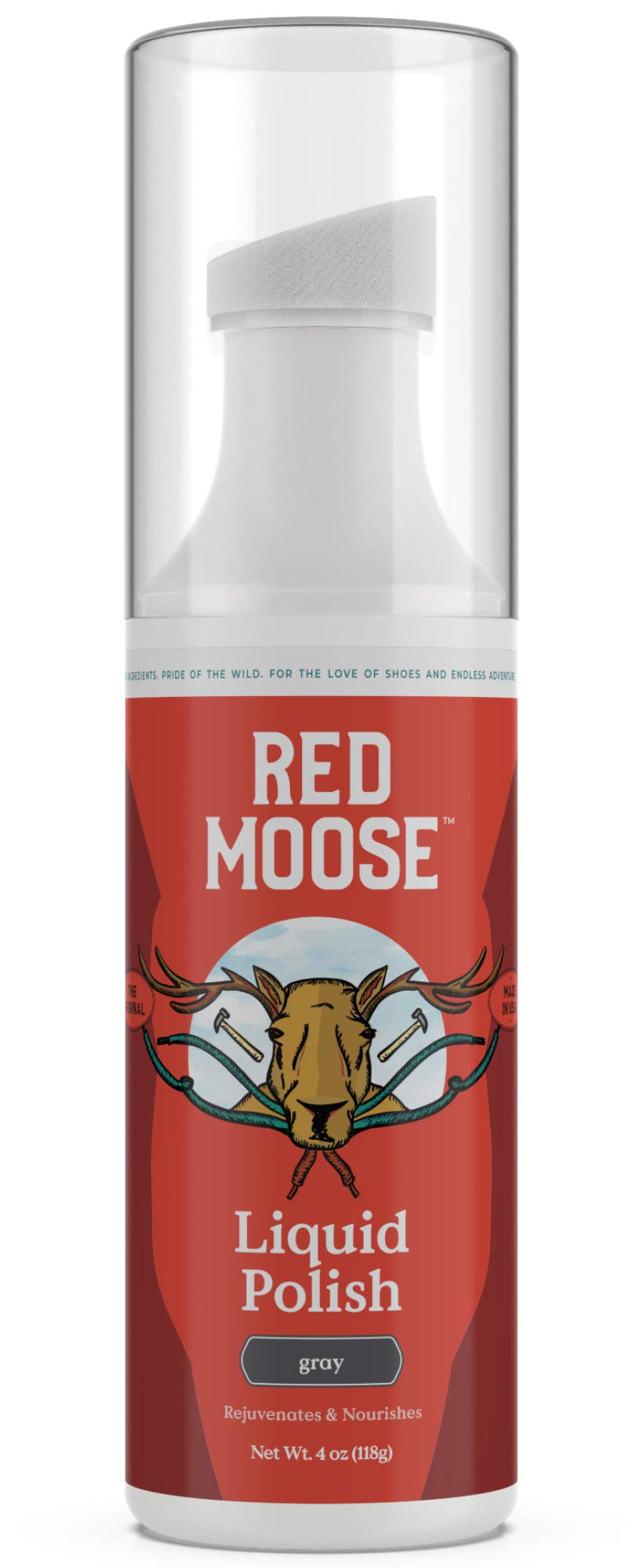 RED MOOSE Liquid Shoe Polish - 4 oz Sponge Top for Leather, Boots, Dress Shoes (Gray)