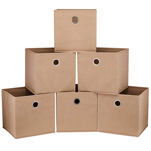 i BKGOO Foldable Storage Cube Drawer Bins Collapsible Fabric Storage Boxes with Round Metal Grommets for Organizing Shelf Nursery Home Closet 4Pack&6Pack 11x11x11 inch (6 Pack Beige, 11x11x11 inch)
