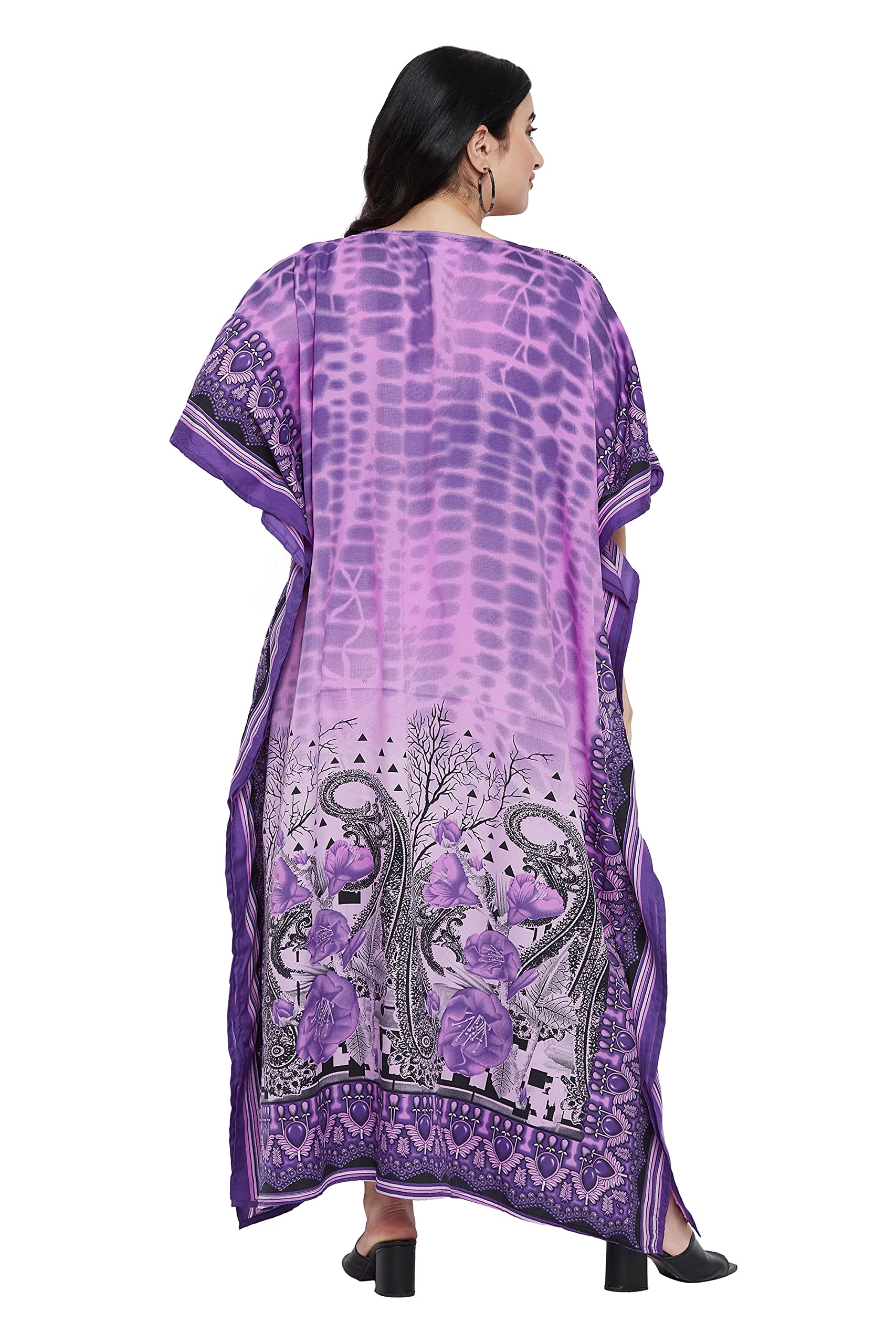 Oussum Women Plus Size Kaftans Kimono Style Polyester Dresses Loose Caftan Dress Ladies Evening Casual Long Maxi (Multicolor Yellow Pattern)