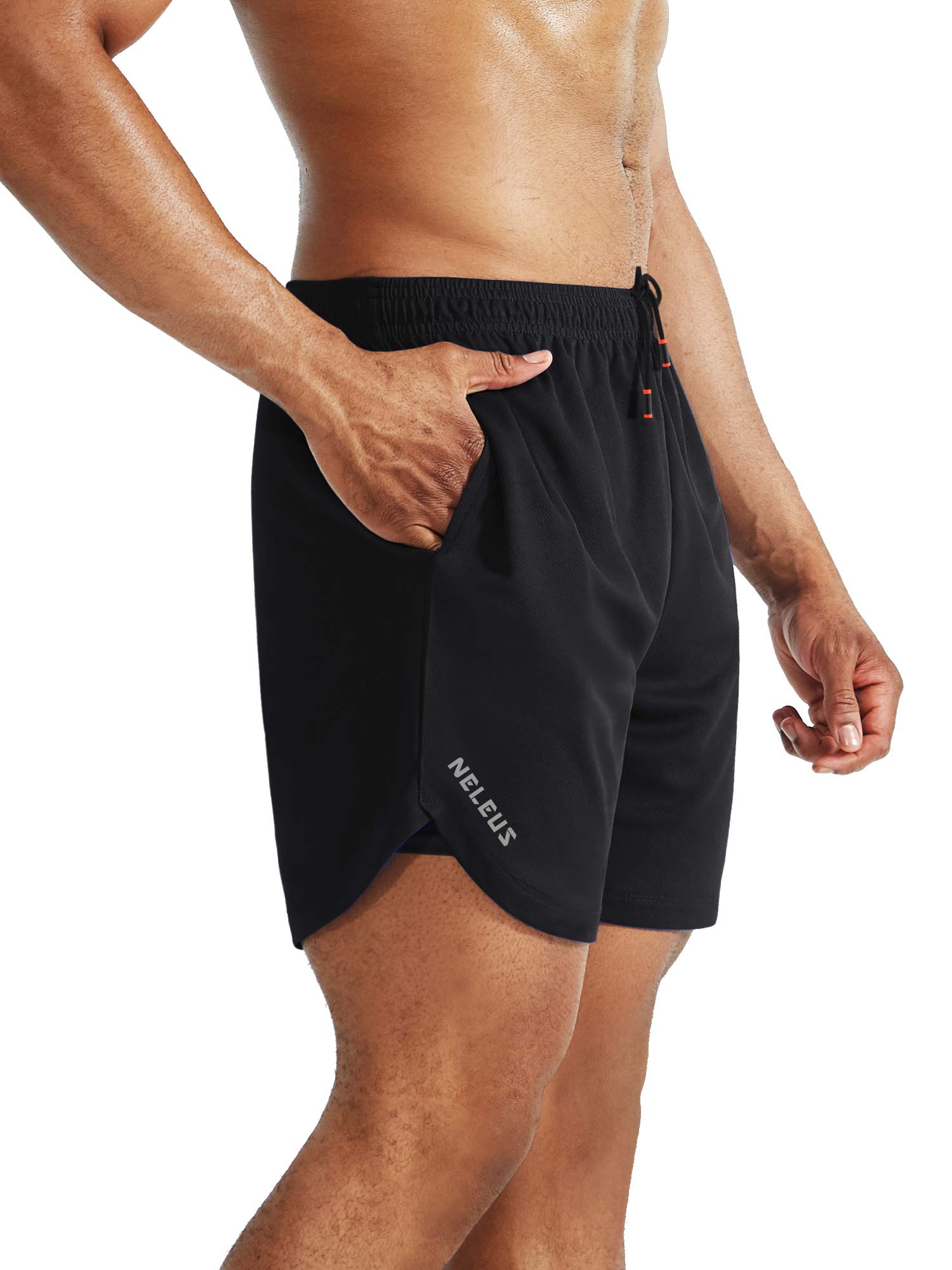 NELEUS Men's 2 in 1 Running Shorts with Liner,Dry Fit Workout Shorts with Pockets,6070,2 Pack,Black/Black,US M,EU L