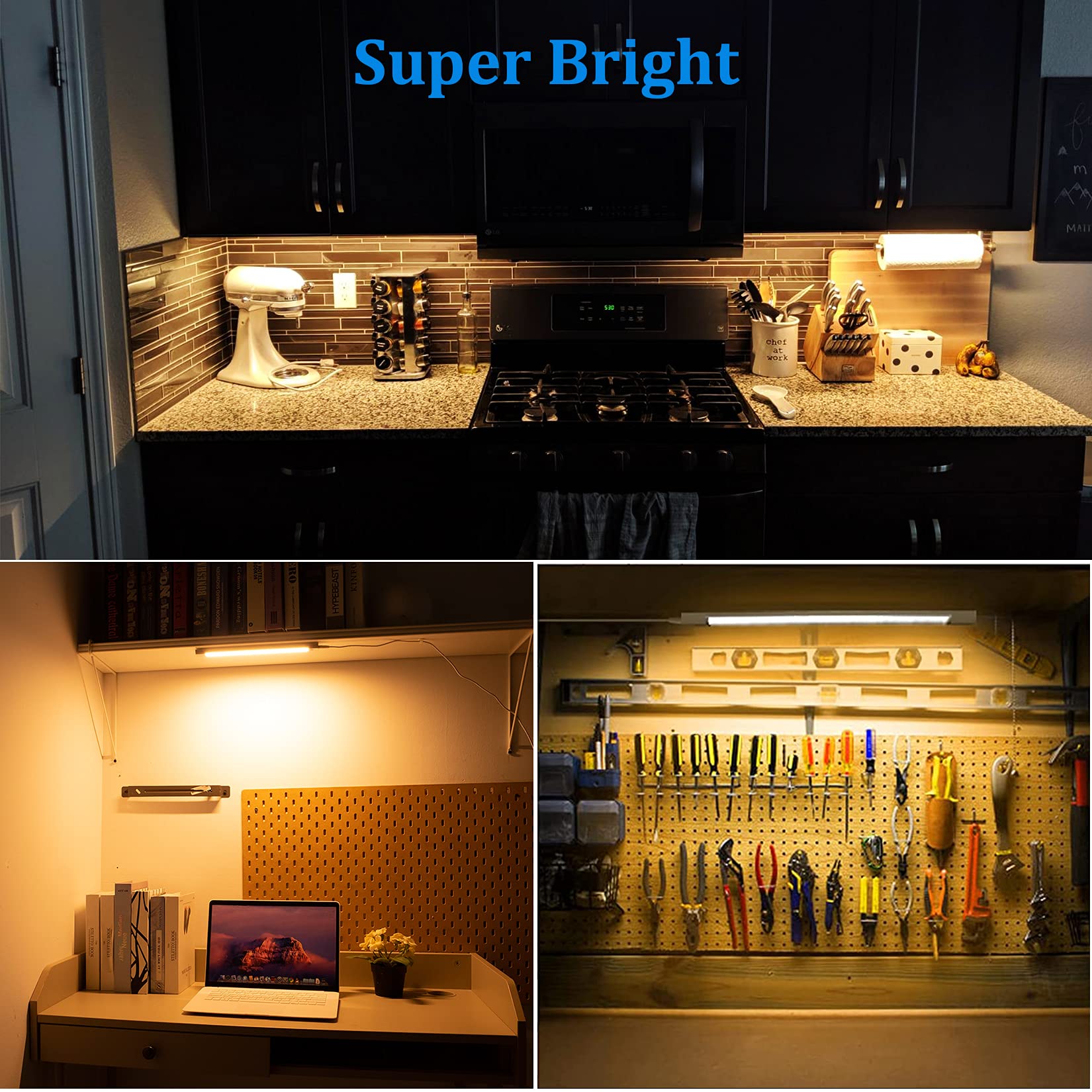 WOBANE Under Cabinet Lighting, Plug in LED Light Bar with ETL Adapter, Hand Wave Activated, 12” Cabinet Light Kit for Kitchen,Shelf,Bookcase,Display,Counter, 2700K Warm White,Dimmable,1 Panel