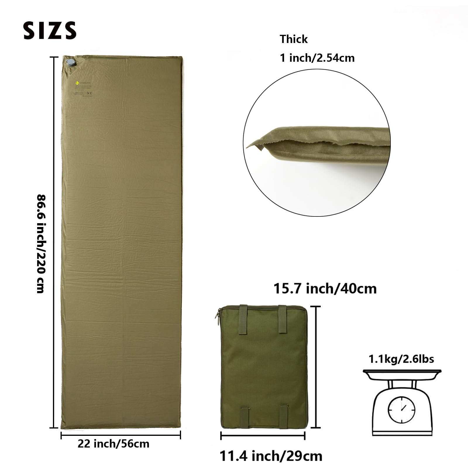 MT Military Army Alice Embedded Air Self-Inflating Camp Mat Olive Drab