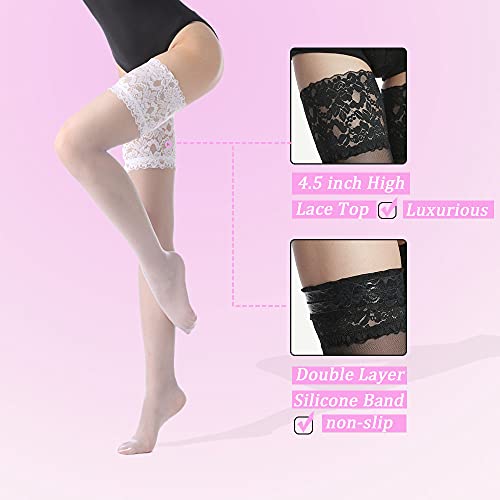G&Y Thigh High Stockings with Silicone - 15D Sheer Lace Top Nylon Stay Up Pantyhose for Women