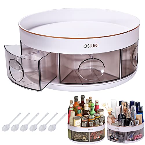 2 Tier Lazy Susan Organizer with 6 Divided Bins, 360 Degree Rotating Lazy Susan Turntable for Cabinet, Plastic Kitchen Spice Organizer Condiment Organizer, Perfume Organizer for Pantry Bathroom