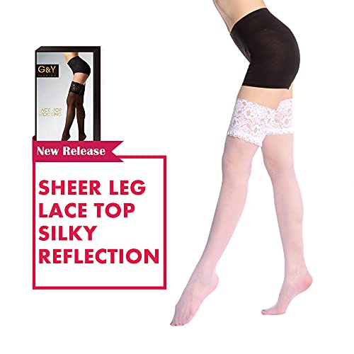 G&Y Thigh High Stockings with Silicone - 15D Sheer Lace Top Nylon Stay Up Pantyhose for Women