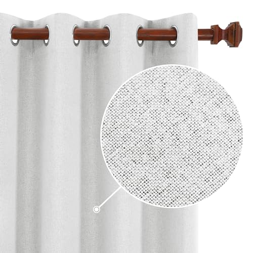 Deconovo Total Blackout Curtains Linen Curtains Room Darkening Curtains with Grommets for Bedroom Living Room Kids Room,Greyish White,52Wx95L in,2 Panels