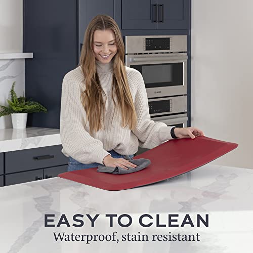 Zulay Home Large 20 x 32 Inch Anti Fatigue Floor Mat - 3/4 Inch Thick Cushioned Kitchen Mats for Standing - Comfortable Padded Floor Mats for Standing Work Desk - Memory Foam Kitchen Mat - Red