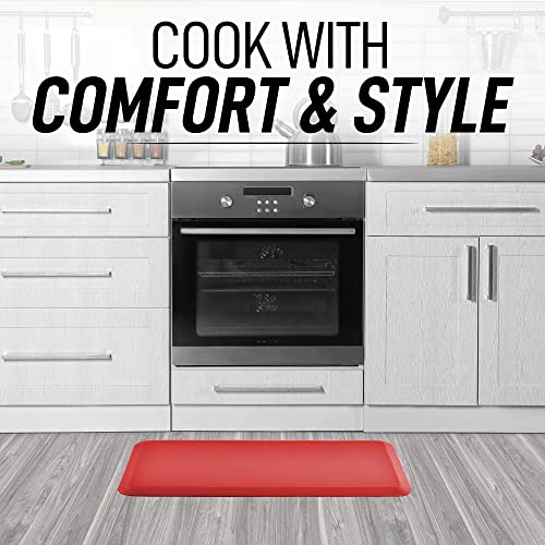 Zulay Home Large 20 x 32 Inch Anti Fatigue Floor Mat - 3/4 Inch Thick Cushioned Kitchen Mats for Standing - Comfortable Padded Floor Mats for Standing Work Desk - Memory Foam Kitchen Mat - Red