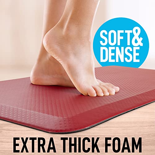 Zulay Home Large 20 x 32 Inch Anti Fatigue Floor Mat - 3/4 Inch Thick Cushioned Kitchen Mats for Standing - Comfortable Padded Floor Mats for Standing Work Desk - Memory Foam Kitchen Mat - Red