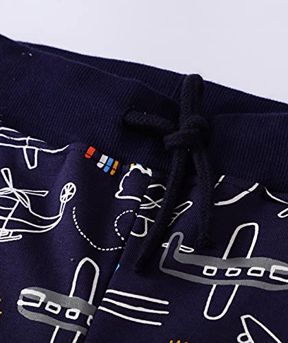 LOKTARC 2 Pack Litter Boys Jogger Pants Toddler Boys' Drawstring Elastic Waist Cotton Embroidery Sweatpants Aircraft Dinosaur 6-7 Years/Size 7T