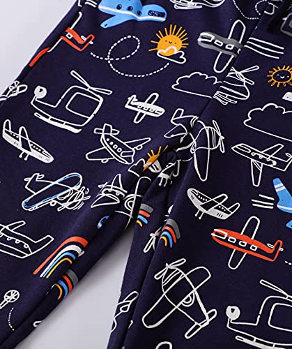 LOKTARC 2 Pack Litter Boys Jogger Pants Toddler Boys' Drawstring Elastic Waist Cotton Embroidery Sweatpants Aircraft Dinosaur 6-7 Years/Size 7T