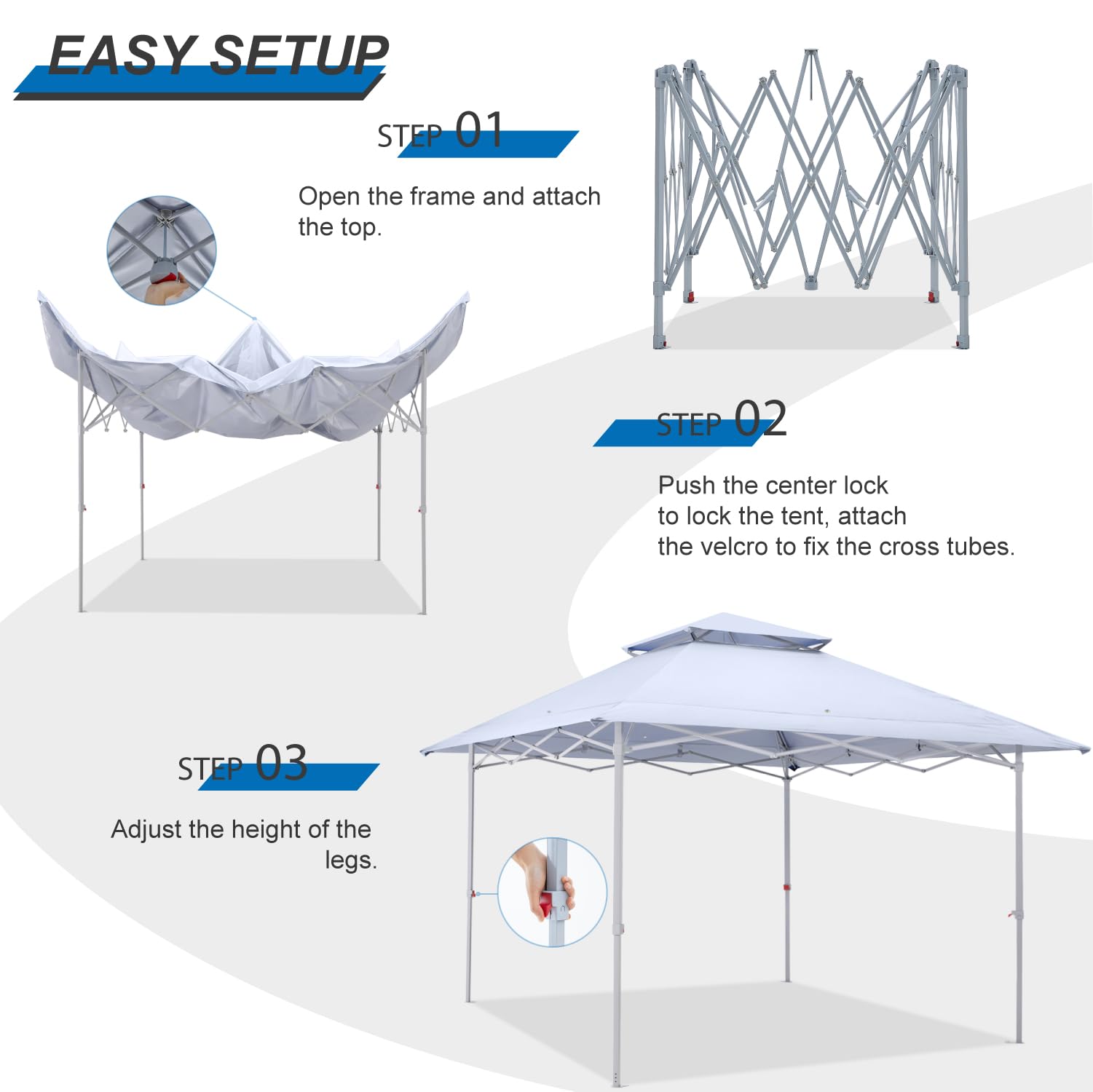 MASTERCANOPY Pop-Up Canopy Tent 13x13 Instant Shelter Outdoor Canopy with Wheeled Bag (White)