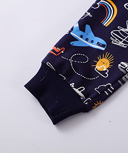 LOKTARC 2 Pack Litter Boys Jogger Pants Toddler Boys' Drawstring Elastic Waist Cotton Embroidery Sweatpants Aircraft Dinosaur 6-7 Years/Size 7T