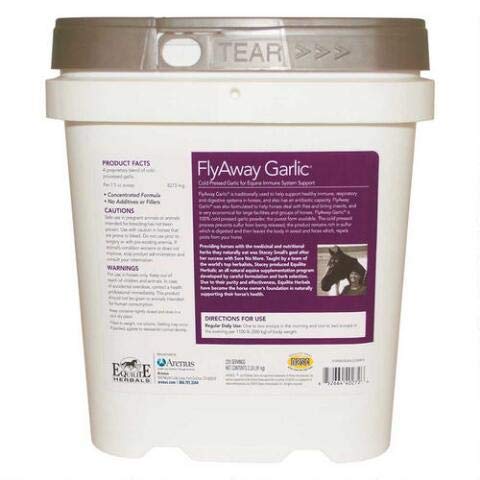 FlyAway Garlic. Feed-Thru Supplement for Horses. 100% Cold-Pressed Garlic Powder Supports Healthy Immune, Respiratory and Digestive Systems. Natural Repelling Agent. Concentrated Formula. (2 Lbs).