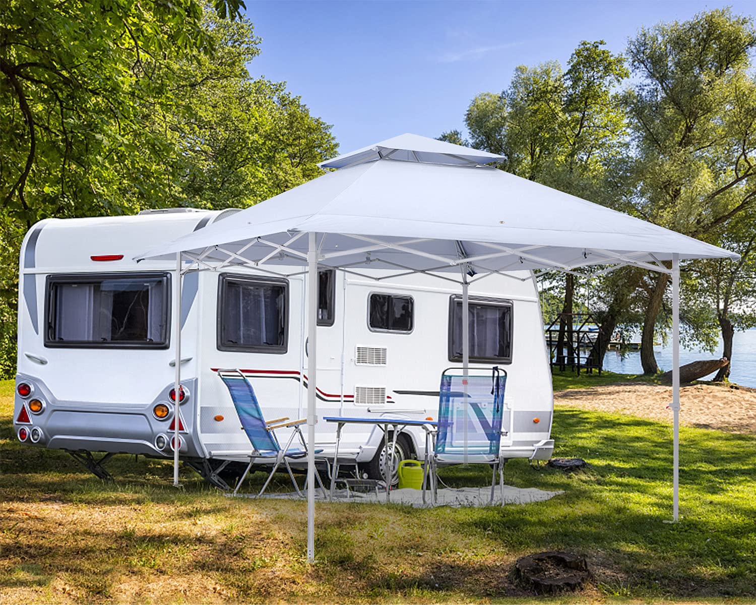 MASTERCANOPY Pop-Up Canopy Tent 13x13 Instant Shelter Outdoor Canopy with Wheeled Bag (White)