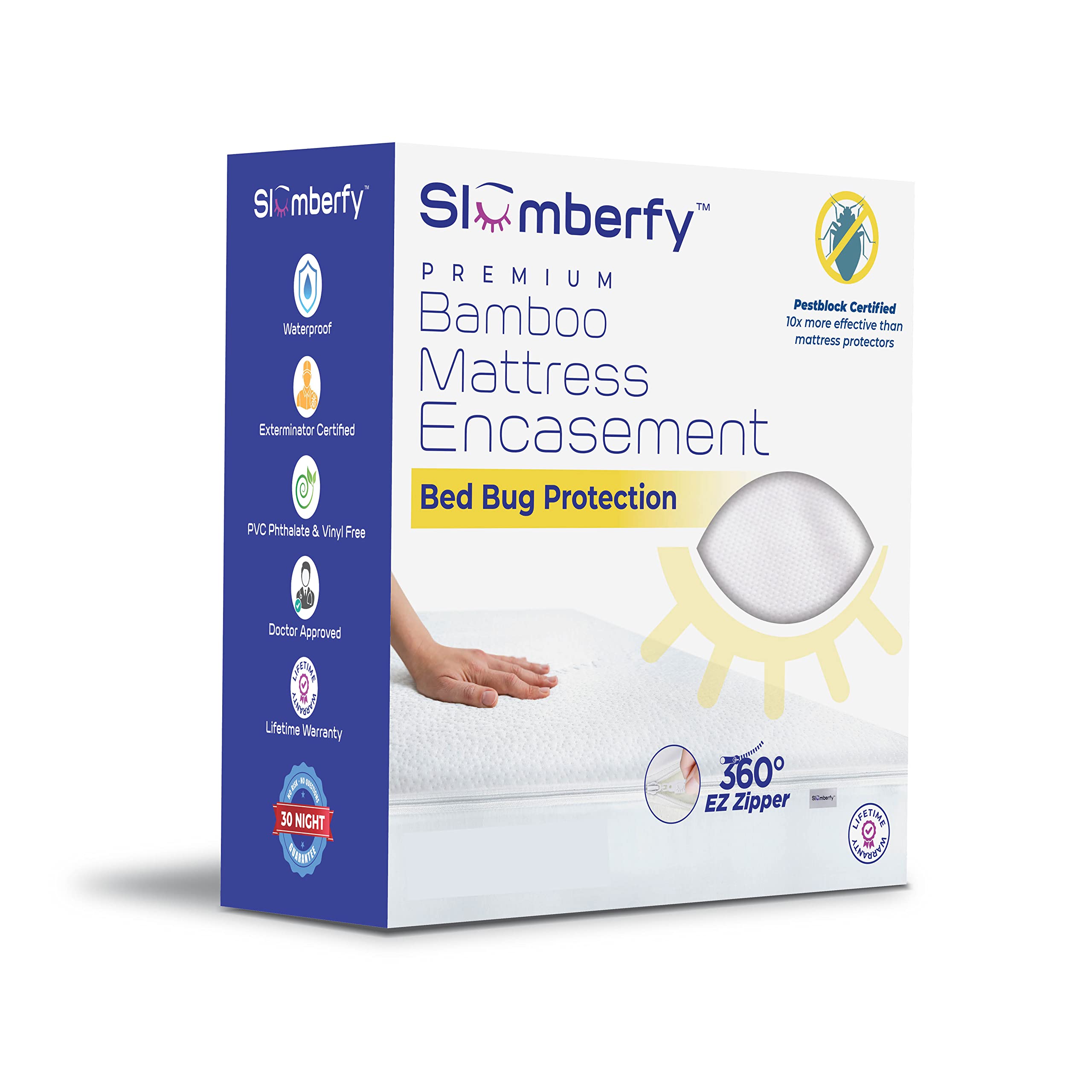Cal King Size Waterproof Bamboo Mattress Encasement by Slumberfy - Premium Skin-Safe Mattress Protector with 360° EZ Zipper, Lab-Tested Bed Bug Protection, Zippered Encasement (72x84 in)