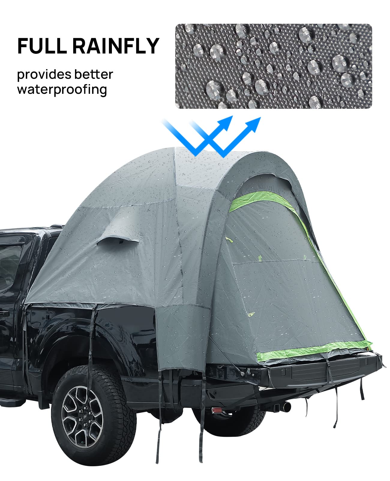 JOYTUTUS Pickup Truck Tent 2.0, Waterproof PU2000mm Double Layer for 2 Person, Portable Truck Bed Tent with Rainfly, 5.5'-6' Camping Preferred - Green