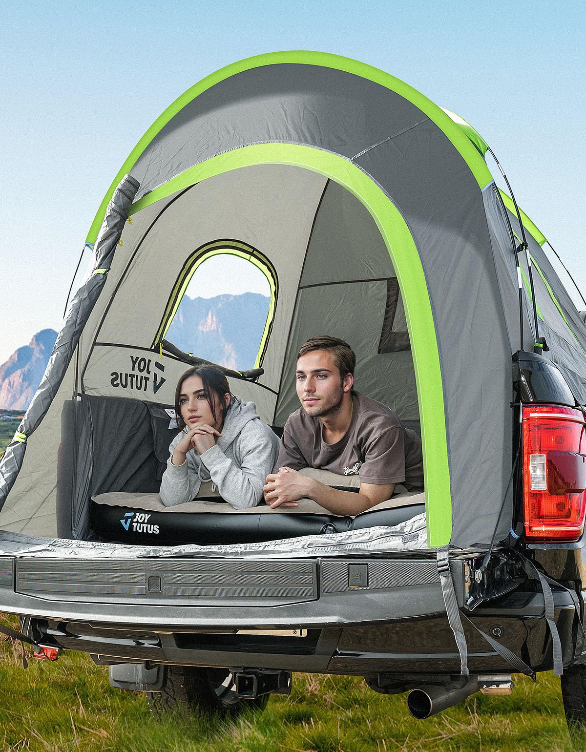 JOYTUTUS Pickup Truck Tent 2.0, Waterproof PU2000mm Double Layer for 2 Person, Portable Truck Bed Tent with Rainfly, 5.5'-6' Camping Preferred - Green