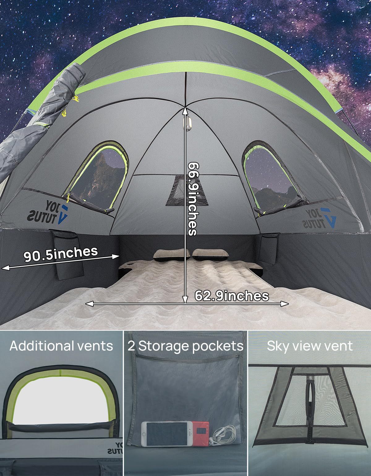 JOYTUTUS Pickup Truck Tent 2.0, Waterproof PU2000mm Double Layer for 2 Person, Portable Truck Bed Tent with Rainfly, 5.5'-6' Camping Preferred - Green
