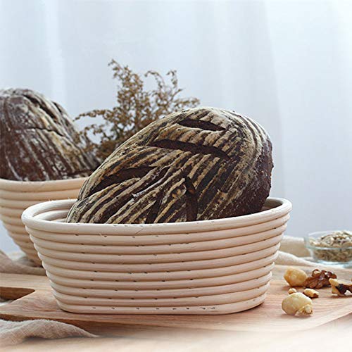 Autobestown Rattan Bread Basket,Proofing Baskets for Bread Baking,Oval Banneton Bread Basket,Natural Rattan Fermentation Fruit Tray Dough Storage (8.3x6x3inches)