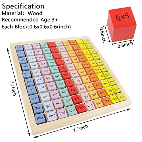 CICITOYWO Multiplication Table, Montessori Trays Times Puzzles, Wooden Cube Toys 1-100 Numbers Blocks Manipulatives Preschool Learning Math Chart Counting Toy for Kids Toddlers Kindergarten (Macaron)