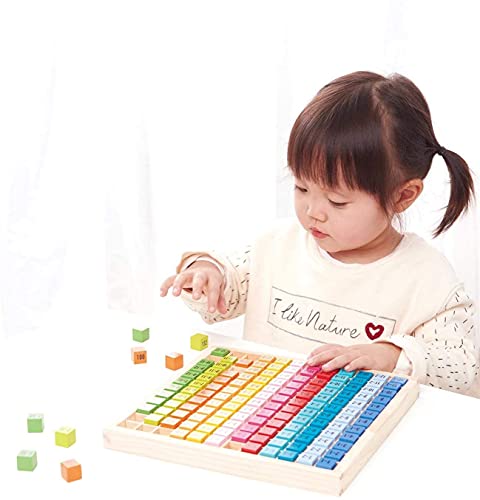 CICITOYWO Multiplication Table, Montessori Trays Times Puzzles, Wooden Cube Toys 1-100 Numbers Blocks Manipulatives Preschool Learning Math Chart Counting Toy for Kids Toddlers Kindergarten (Macaron)