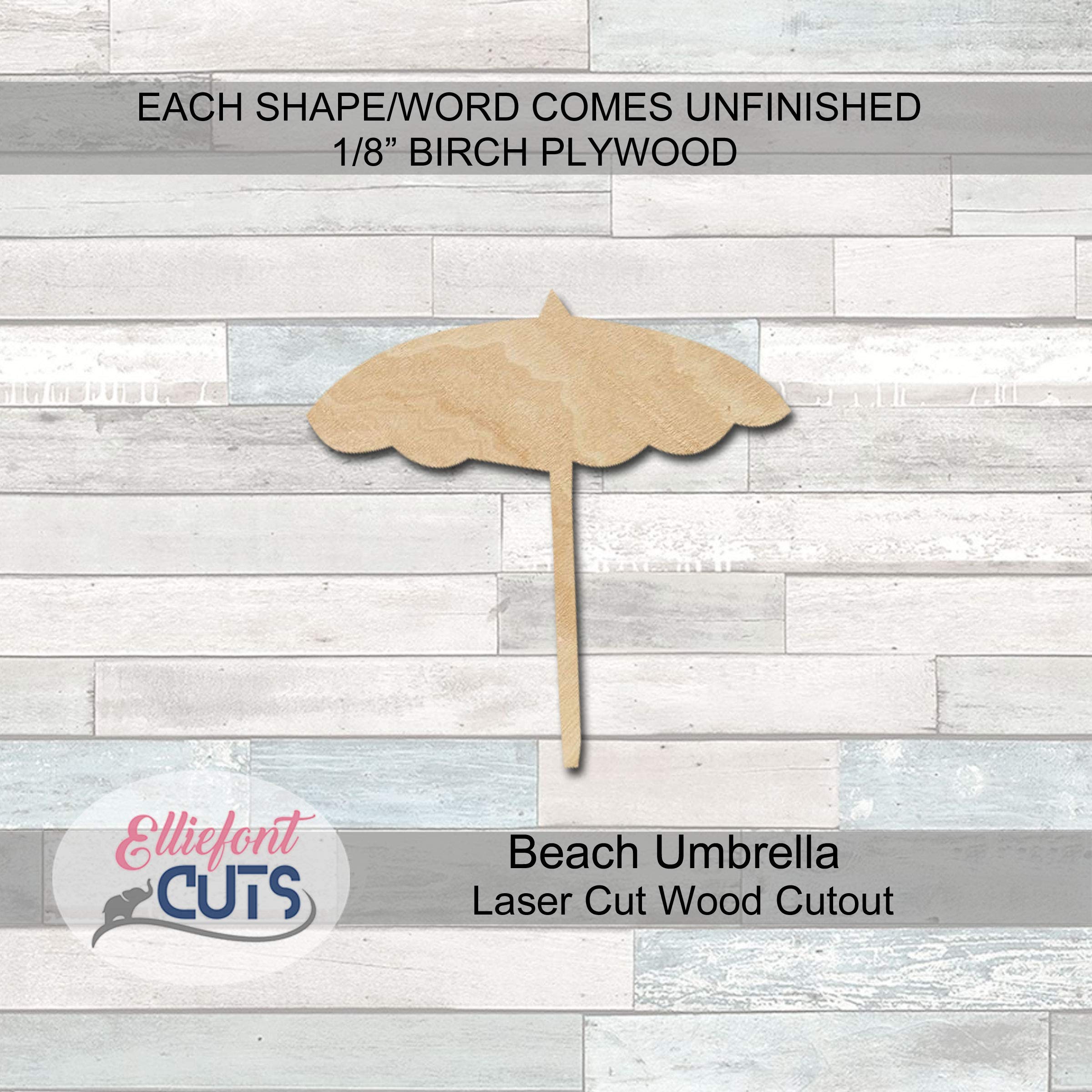 Beach Umbrella Wooden Cutouts for crafts, Laser Cut Wood Shapes 5mm thick Baltic Birch Wood, Multiple Sizes Available