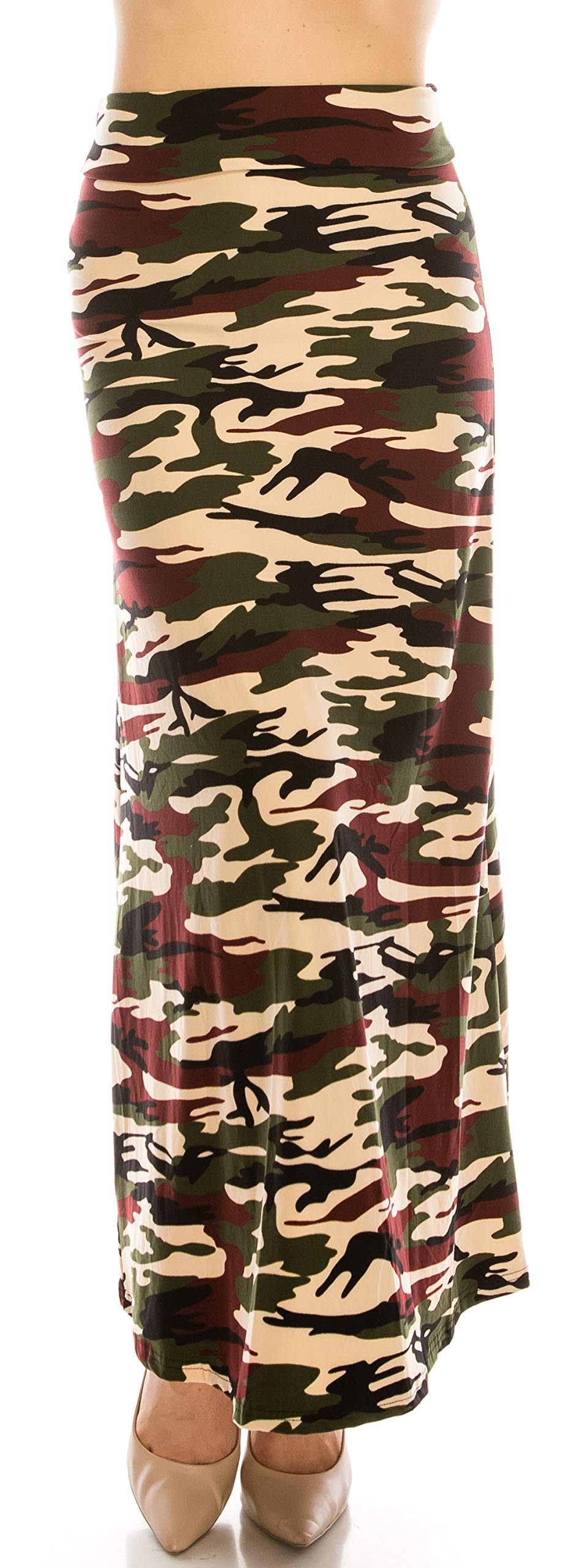 RENESEILLE Women's Long Maxi Skirt โ Casual High Waist Fold Over Elastic Waistband Soft Flare Foldable Stretch Lounge Boho SKT810 C-16 PS