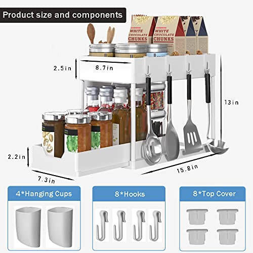SKARO 2 Tier Upgraded Under Sink Sliding Basket Organizer and Storage, Pull Out For Easy Access, Multi-Purpose For Bathroom Storage And Kitchen Organizer Cabinets, 2 Pack, White