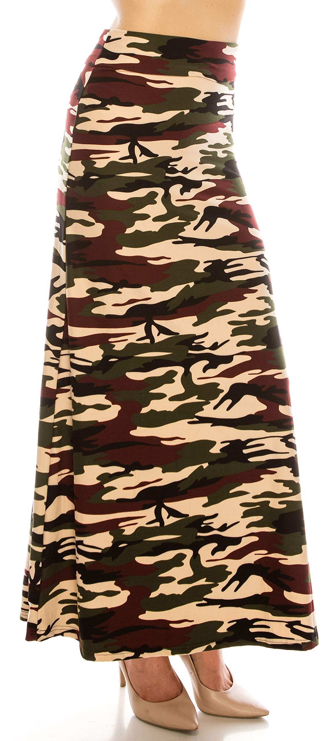 RENESEILLE Women's Long Maxi Skirt โ Casual High Waist Fold Over Elastic Waistband Soft Flare Foldable Stretch Lounge Boho SKT810 C-16 PS