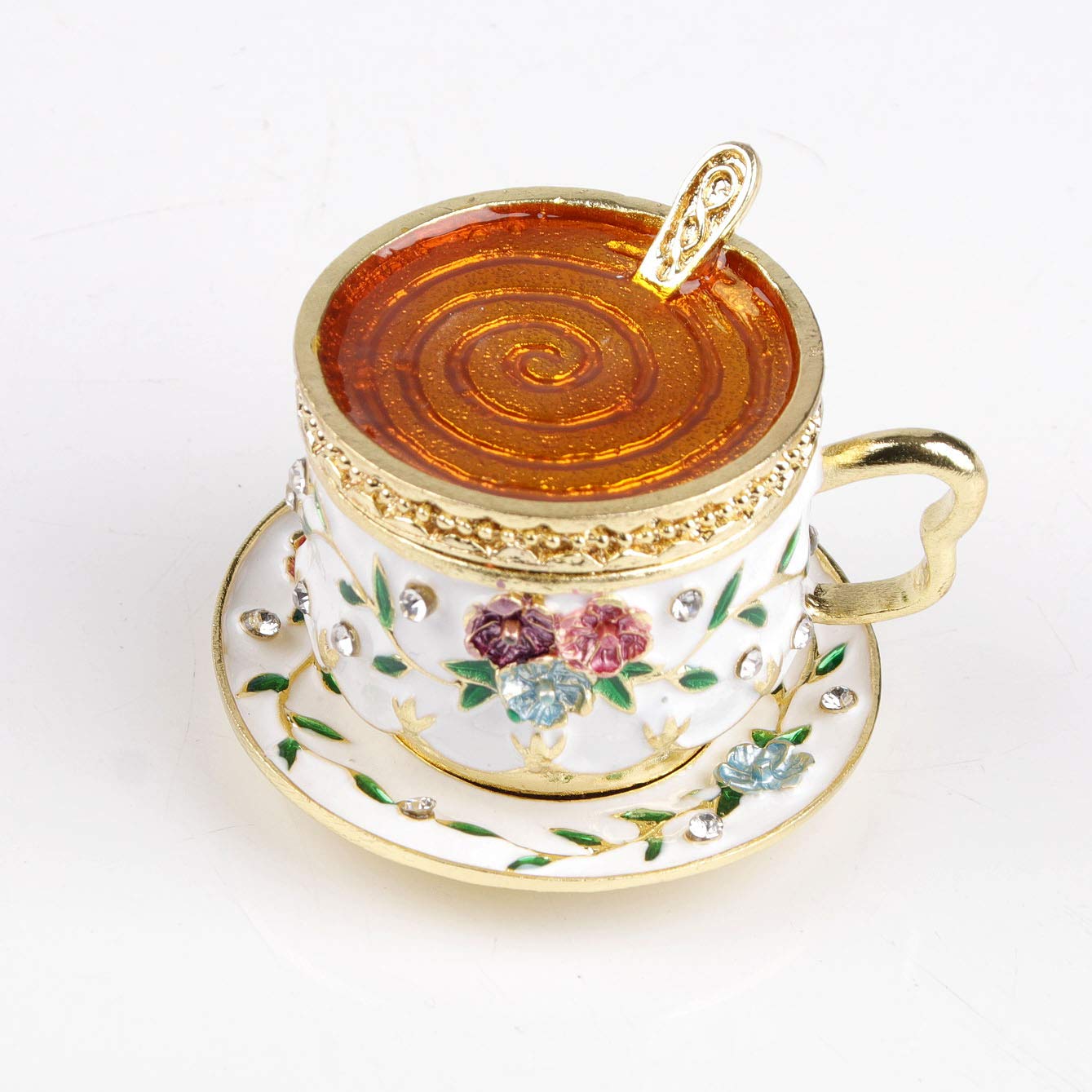 SEVENBEES Coffee Cup Figurine Collectibles Hinged Jewelry Box Trinket Boxes