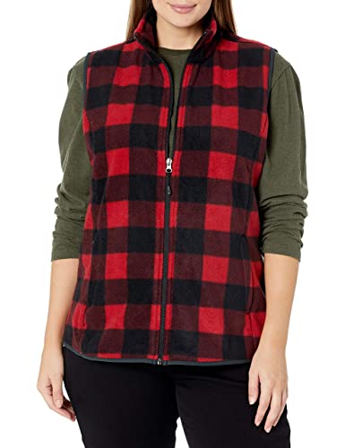 Amazon Essentials Women's Classic-Fit Sleeveless Polar Soft Fleece Vest (Available in Plus Size), Black Red Buffalo Plaid, X-Large