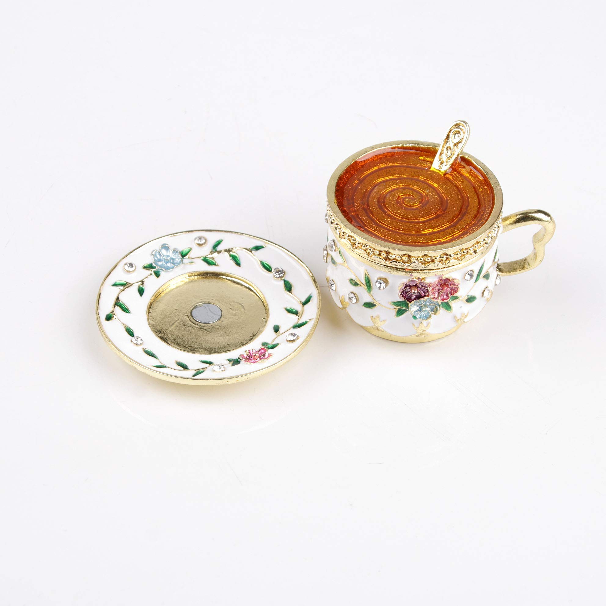 SEVENBEES Coffee Cup Figurine Collectibles Hinged Jewelry Box Trinket Boxes