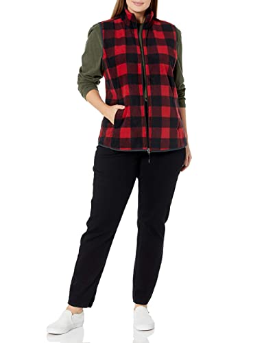 Amazon Essentials Women's Classic-Fit Sleeveless Polar Soft Fleece Vest (Available in Plus Size), Black Red Buffalo Plaid, X-Large