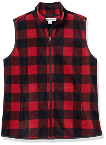 Amazon Essentials Women's Classic-Fit Sleeveless Polar Soft Fleece Vest (Available in Plus Size), Black Red Buffalo Plaid, X-Large