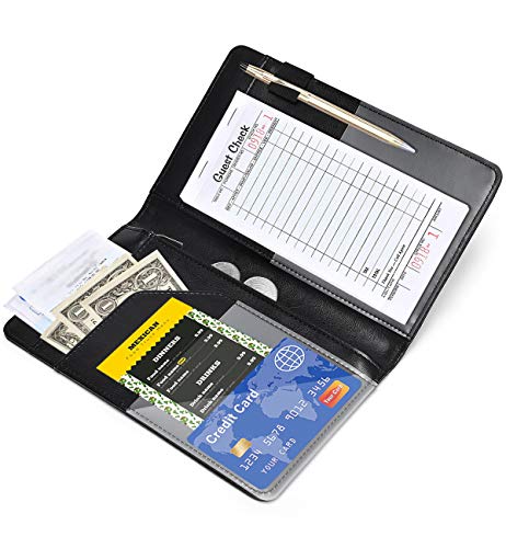 Server Books for Waitress - Leather Waiter Book Server Wallet with Zipper Pocket, Cute Waitress Book&Waitstaff Organizer with Money Pocket Fit Server Apron(Classic Black)