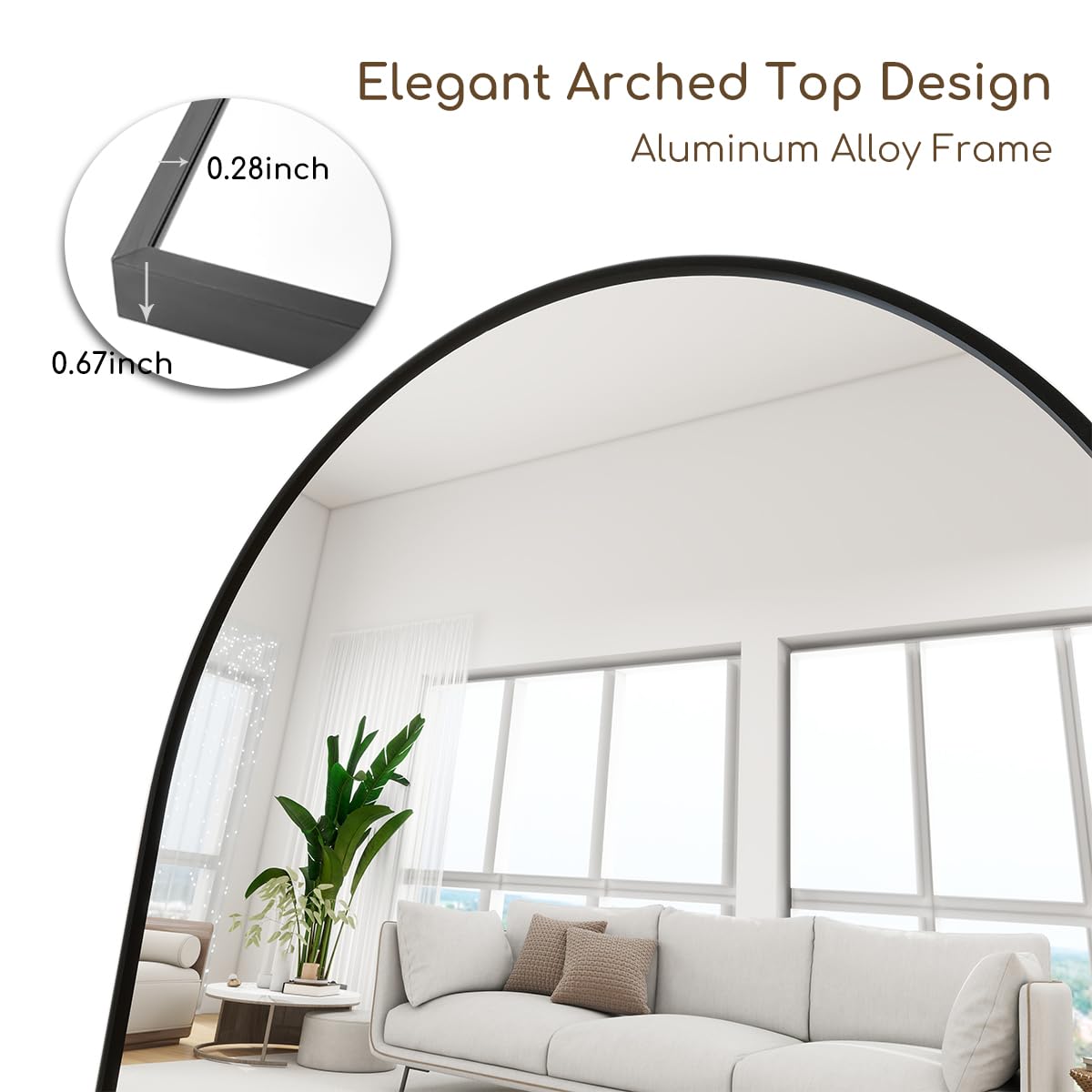 JAWGLOW Arched Floor Mirror, 65" x 21" Full Length Mirror Wall Mirror Hanging or Leaning Arched-Top Full Body Mirror with Stand for Bedroom, Dressing Room, Black