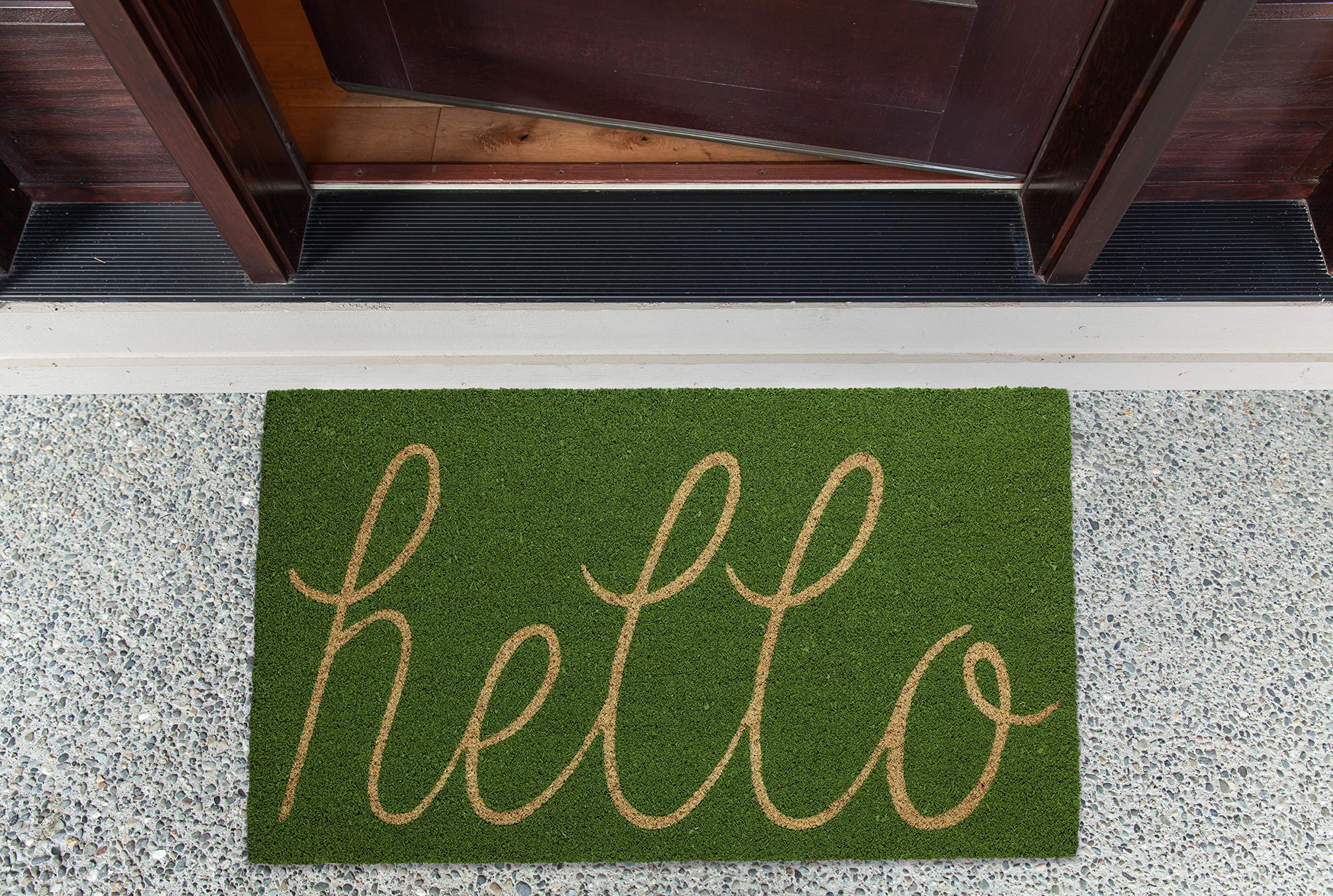 DII Hello Coir Fiber Doormat Non-Slip Durable Outdoor/Indoor, Pet Friendly, 18x30, Green Apple