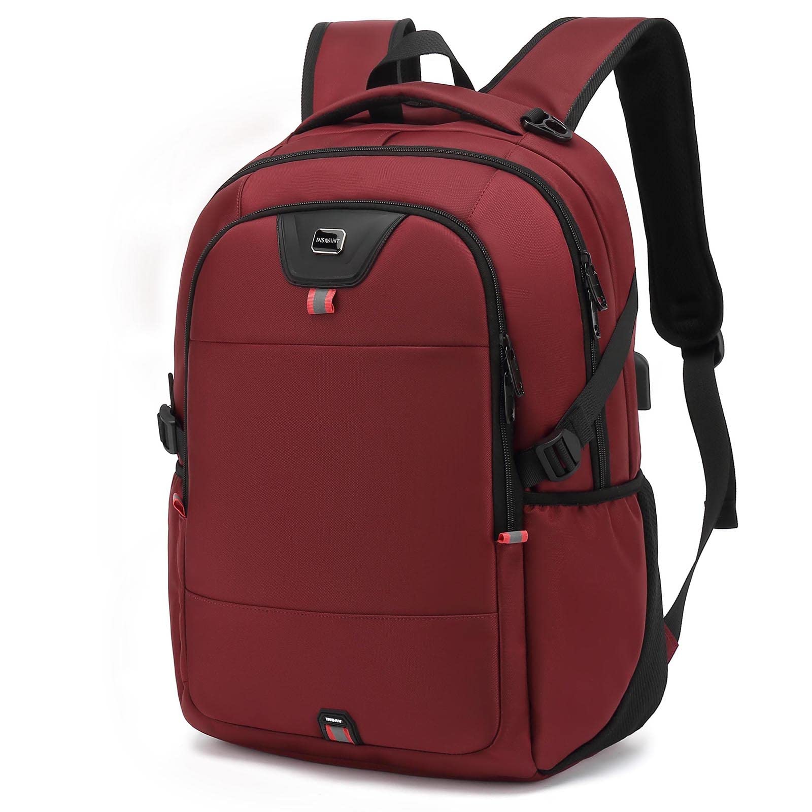INSAVANT Laptop Backpack 15.6 Inch Water Resistant Backpacks Durable College Travel Daypack Anti Theft with USB Charging Port Best Gift for Men Women (15.6 Inch, Red)