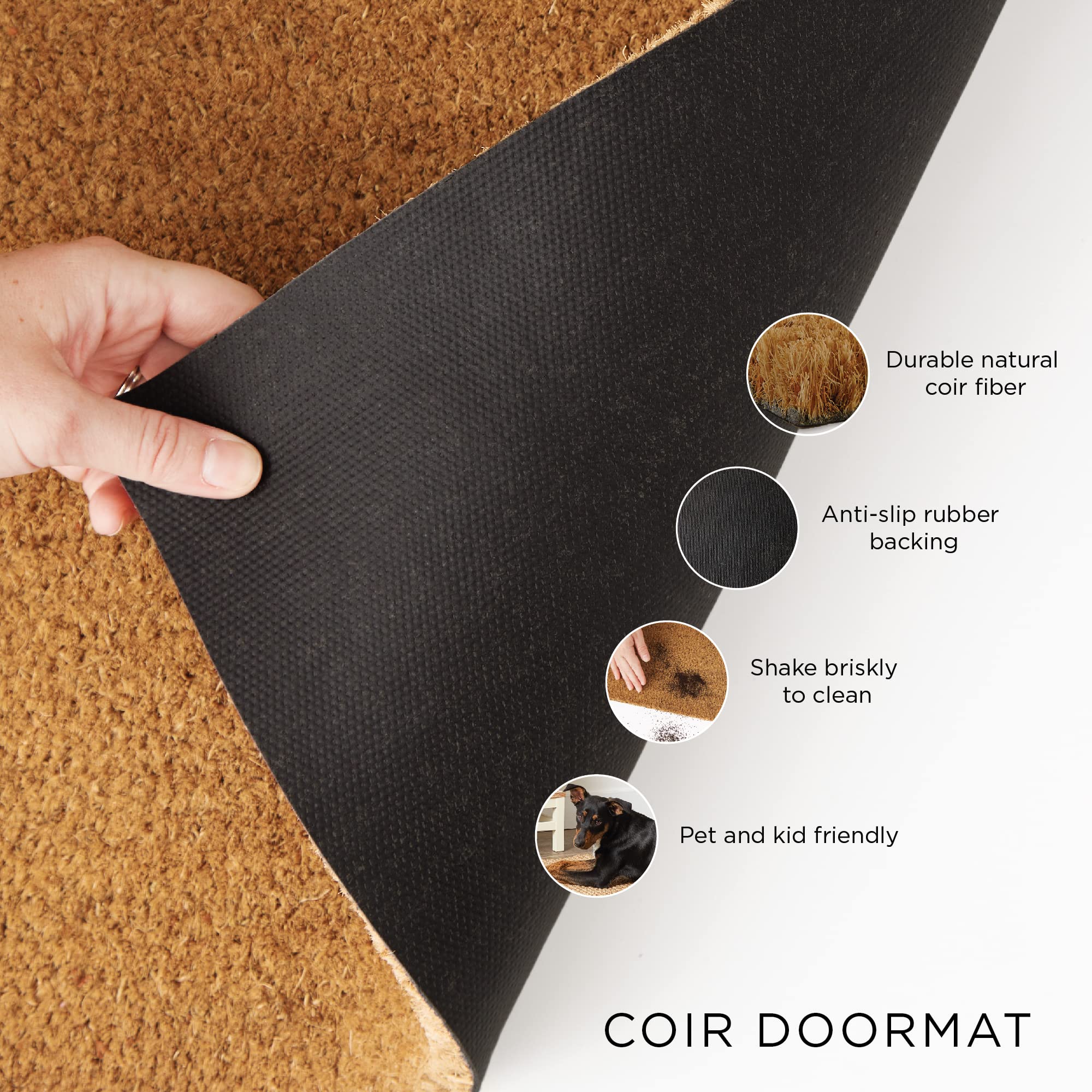 DII Hello Coir Fiber Doormat Non-Slip Durable Outdoor/Indoor, Pet Friendly, 18x30, Green Apple
