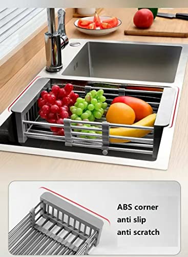 Temu Kitchen Drain Rack, Stainless Steel Kitchen Basket, Home Dish Rack, Retractable Sink Shelf, Vegetable Fruit Rack