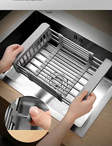 Temu Kitchen Drain Rack, Stainless Steel Kitchen Basket, Home Dish Rack, Retractable Sink Shelf, Vegetable Fruit Rack