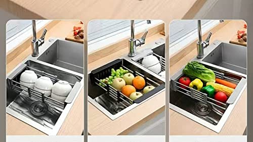 Temu Kitchen Drain Rack, Stainless Steel Kitchen Basket, Home Dish Rack, Retractable Sink Shelf, Vegetable Fruit Rack