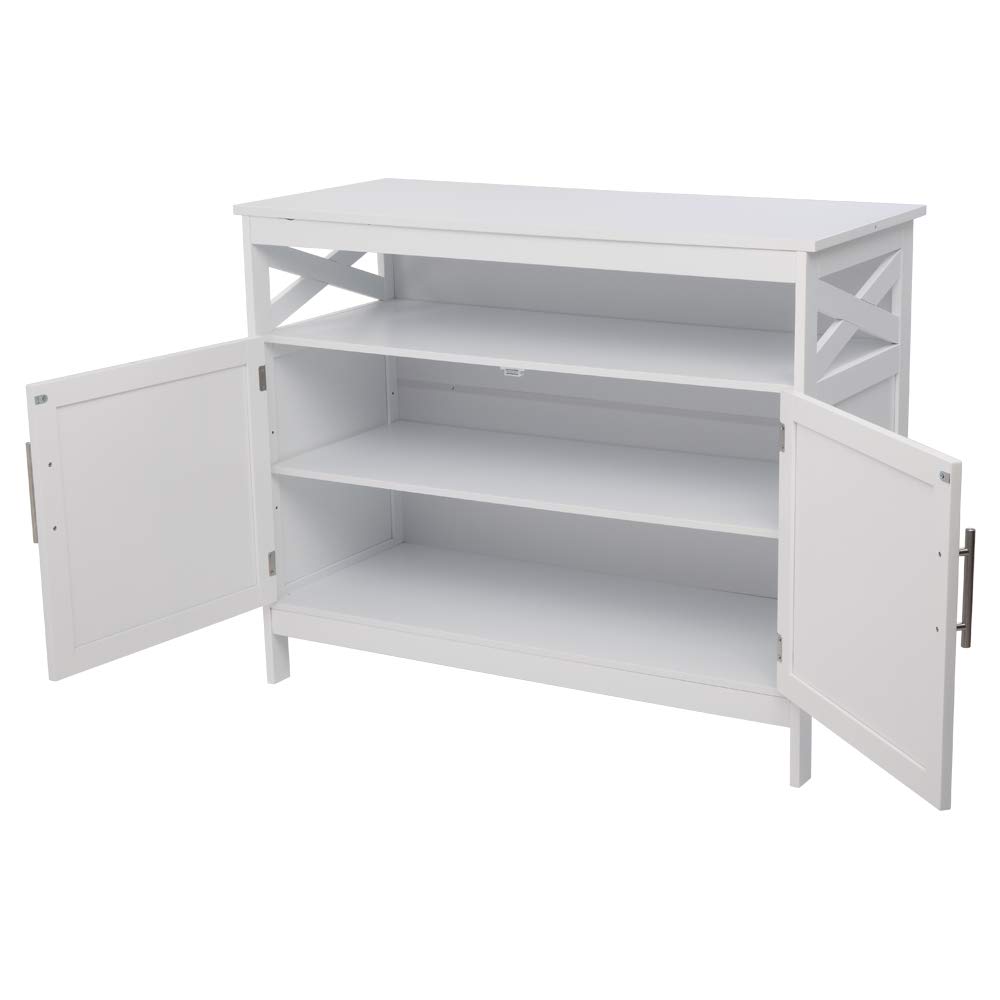 Aoerte Kitchen Sideboard Storage Cabinet, Large Dining Buffet Server Cupboard Cabinet, Console Table with Display Shelf and Double Doors, Idea for Kitchen and Dining,White