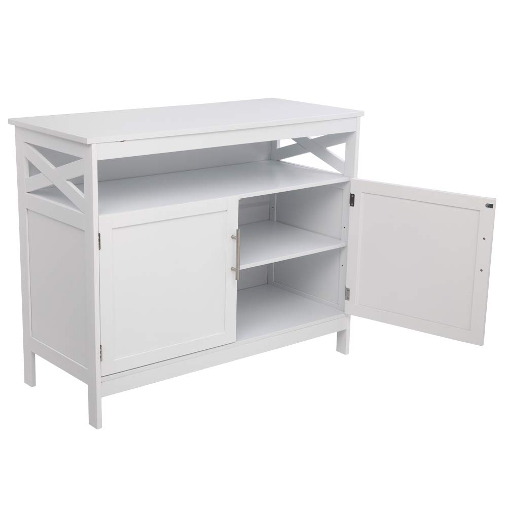 Aoerte Kitchen Sideboard Storage Cabinet, Large Dining Buffet Server Cupboard Cabinet, Console Table with Display Shelf and Double Doors, Idea for Kitchen and Dining,White