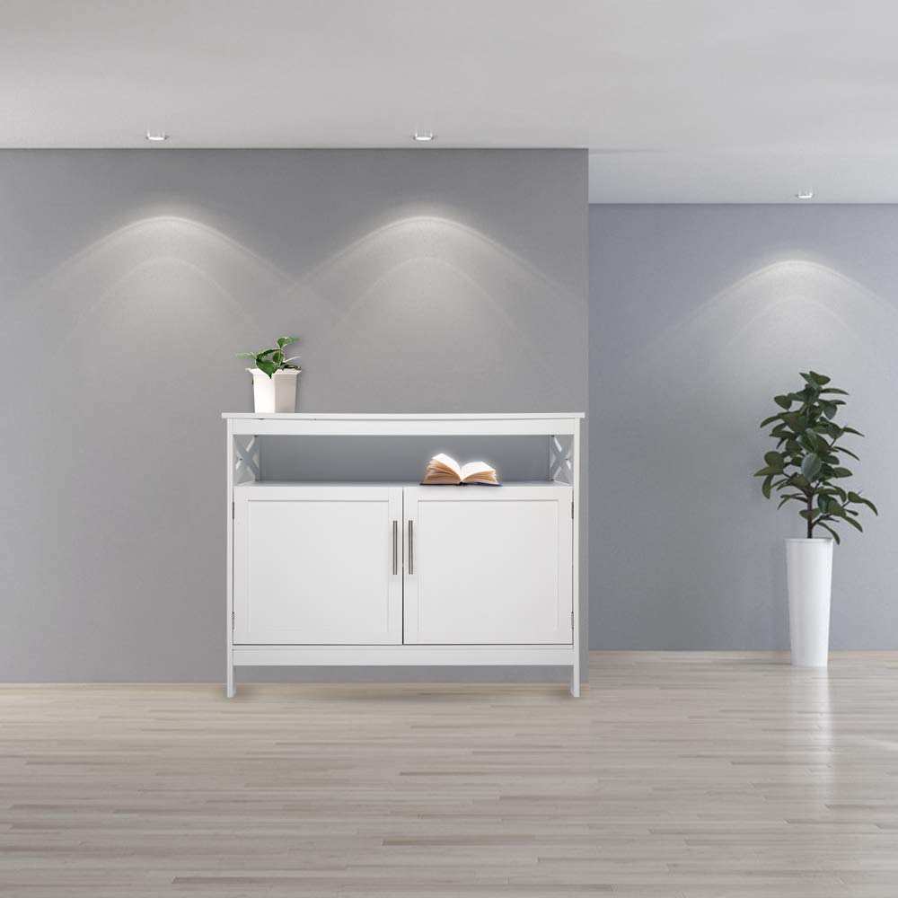 Aoerte Kitchen Sideboard Storage Cabinet, Large Dining Buffet Server Cupboard Cabinet, Console Table with Display Shelf and Double Doors, Idea for Kitchen and Dining,White