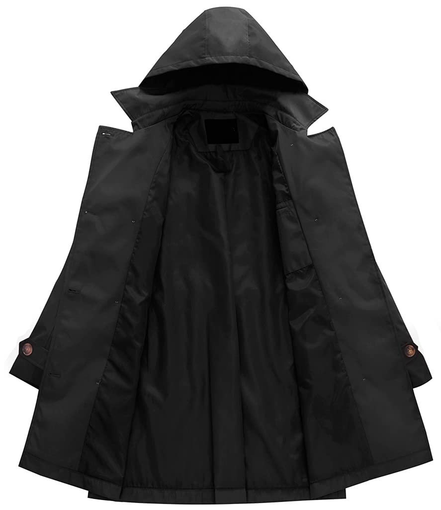 Chrisuno Women's Double-Breasted Trench Coat Classic Lapel Overcoat Slim Outerwear Coat with Belt Black L